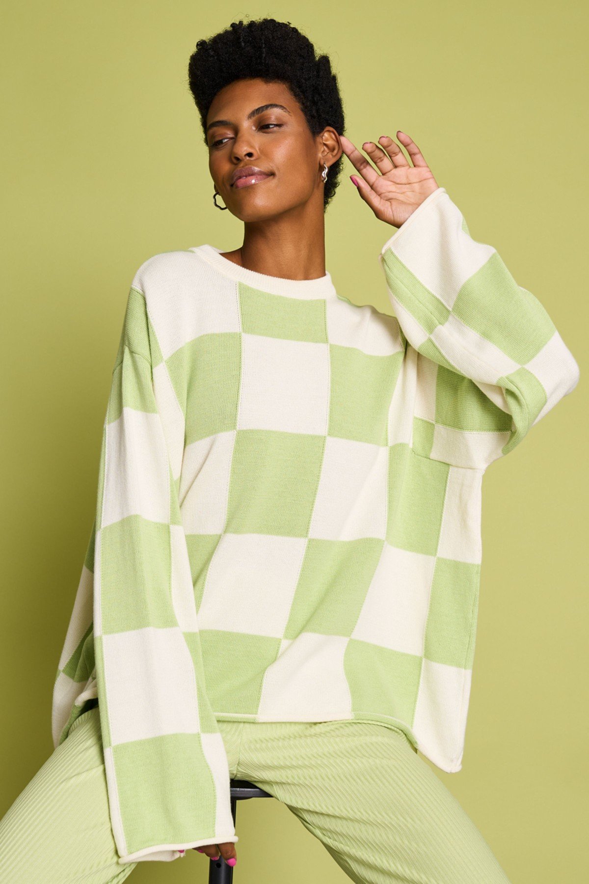 JAN 'N JUNE Pullover Marta Matcha Checked | Loveco