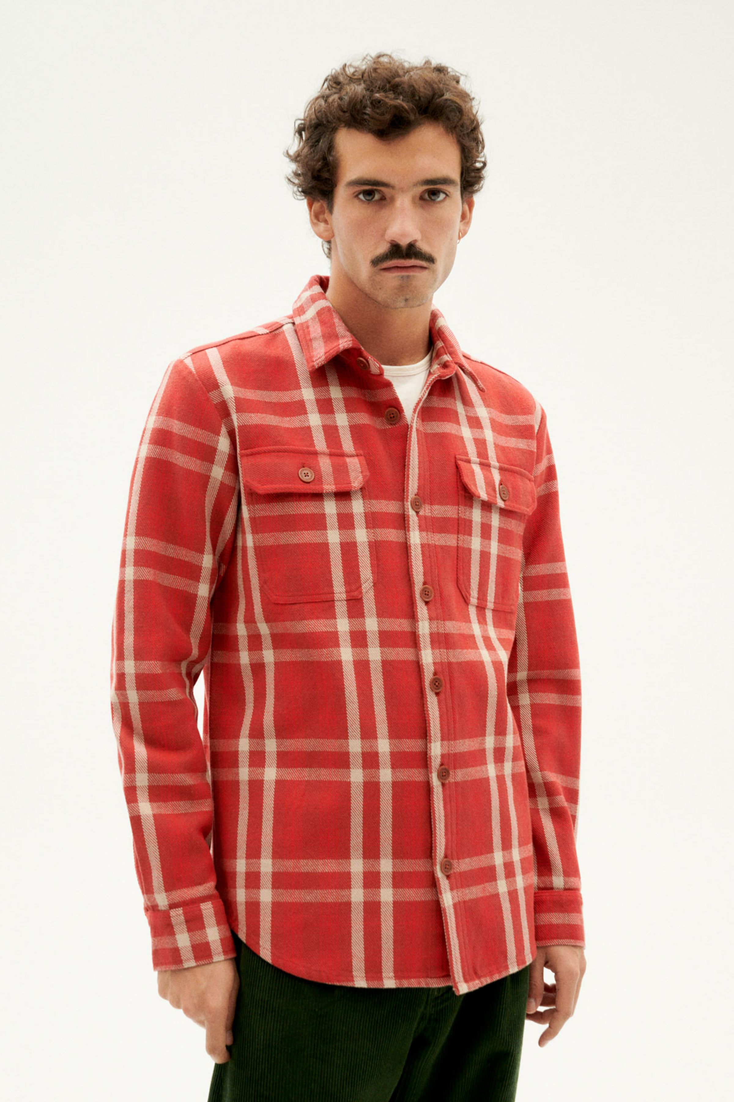 Thinking MU Overshirt Lucas Chili Heavy Checks Rot | Loveco