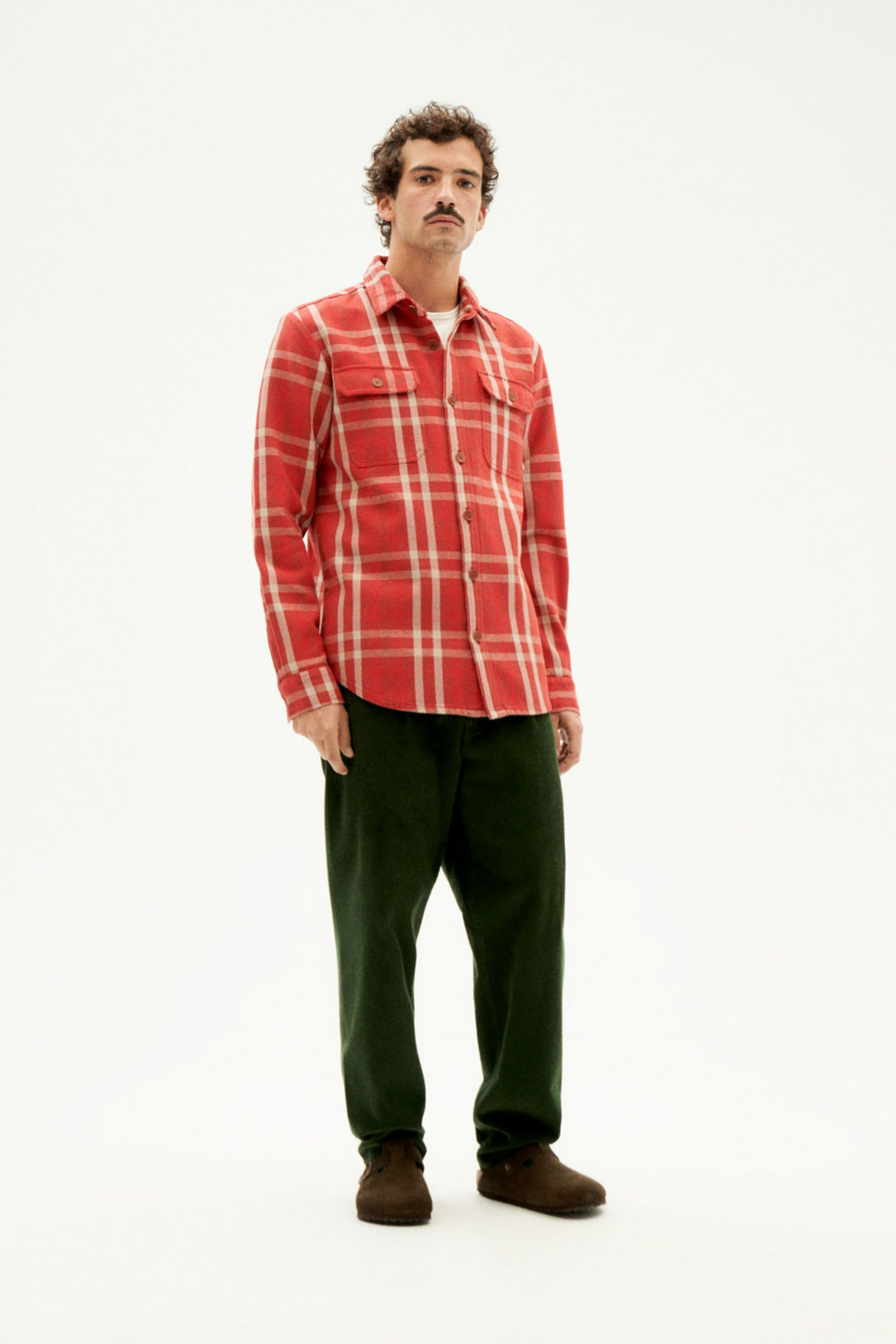 Thinking MU Overshirt Lucas Chili Heavy Checks Rot | Loveco